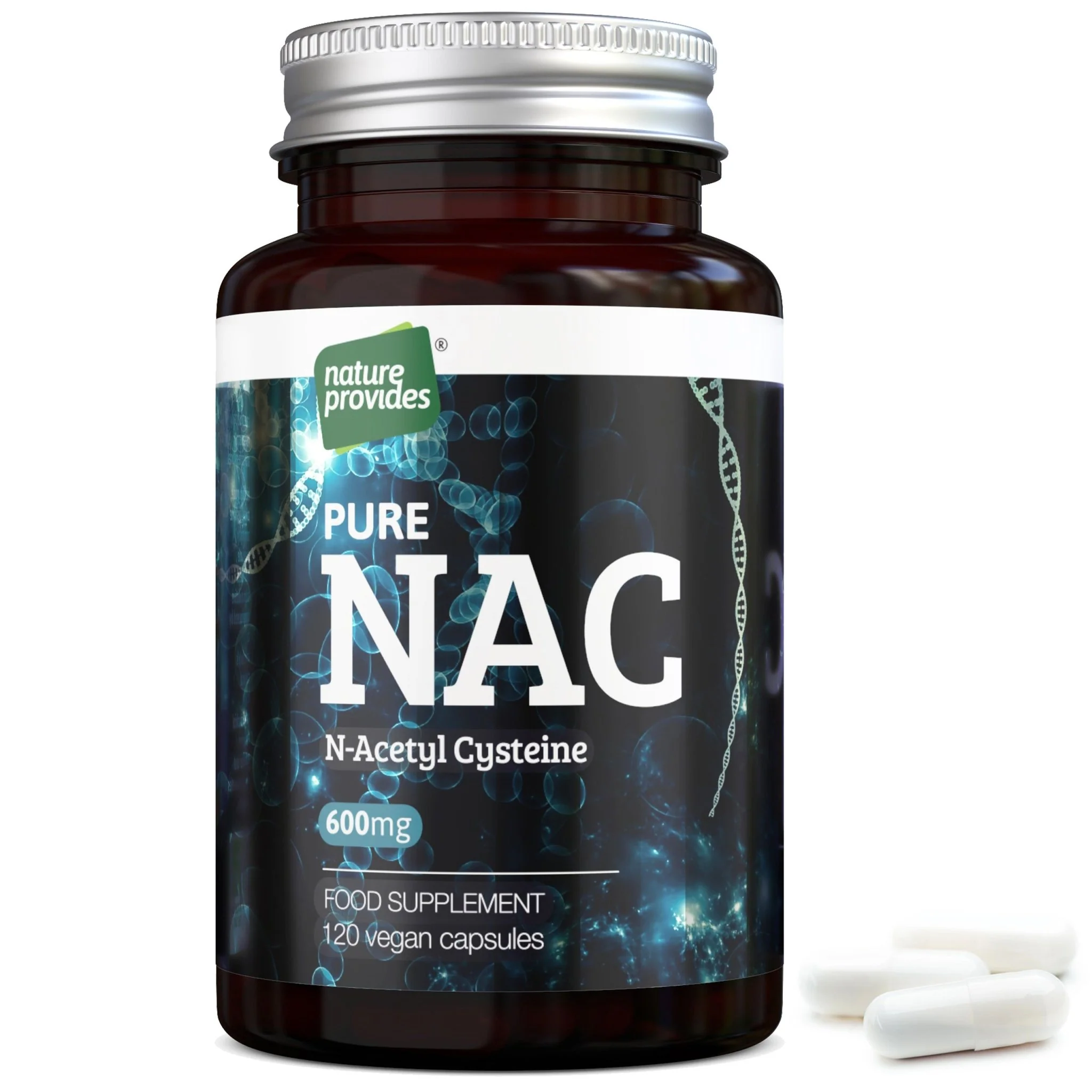 Pure NAC 600 mg 120 kaps Nature Provides | N-Acetylcystein)