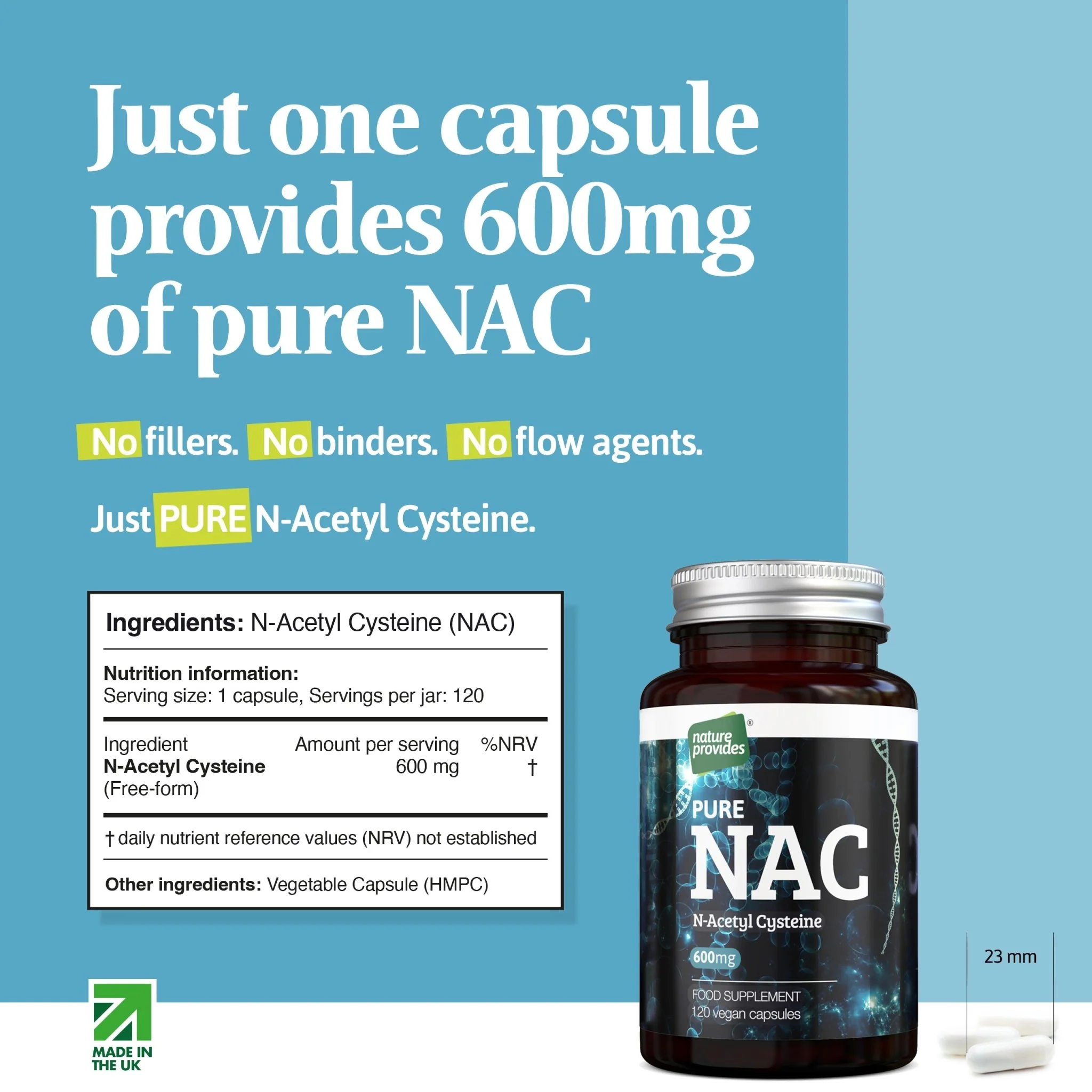 Pure NAC 600 mg 120 kaps Nature Provides | N-Acetylcystein)